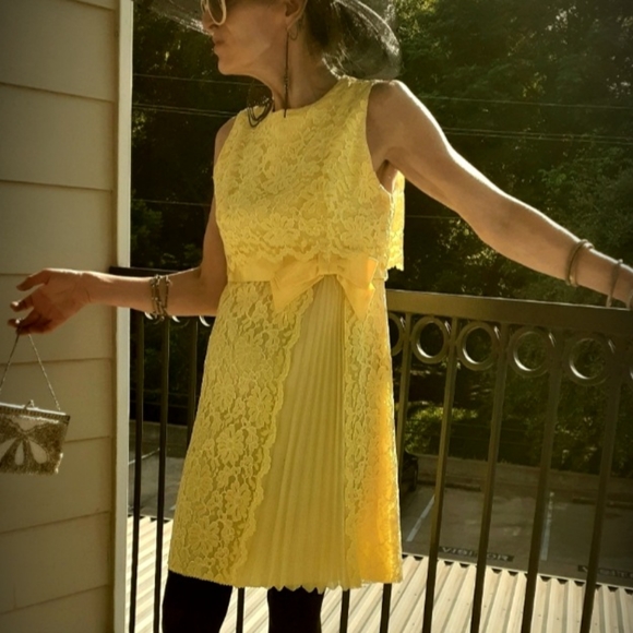 Vintage | Dresses | Vintage Canary Yellow Lace With Bow Easter Dress ...